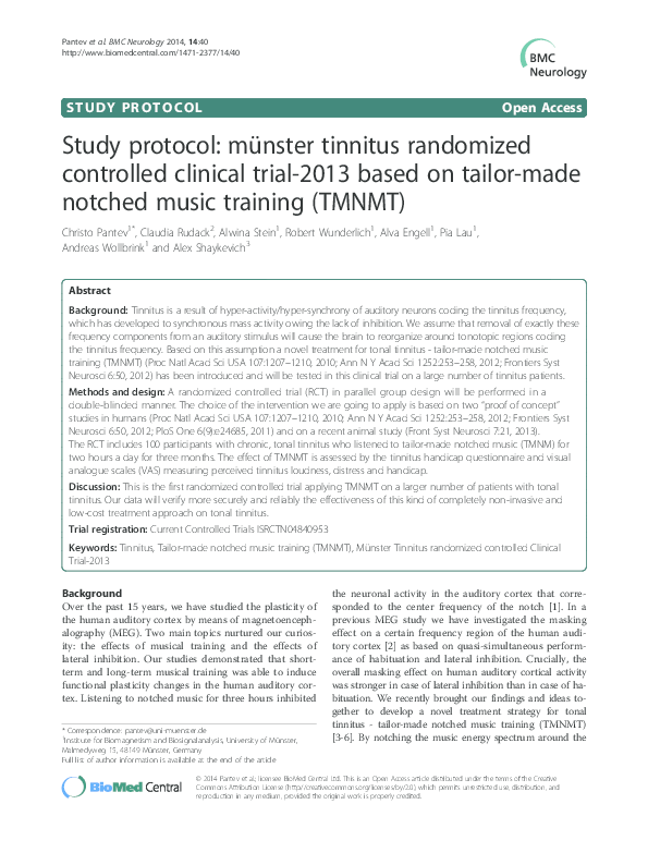 Study protocol: münster tinnitus randomized controlled clinical trial ...
