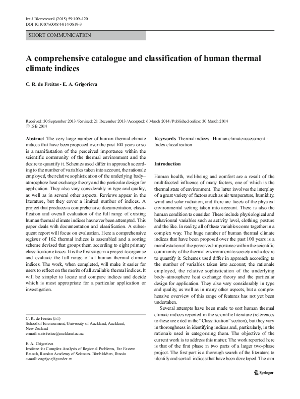 (PDF) A comprehensive catalogue and classification of human thermal ...