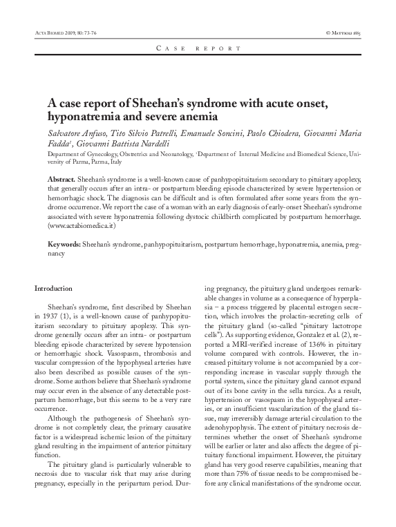 (PDF) A case report of Sheehan's syndrome with acute onset ...
