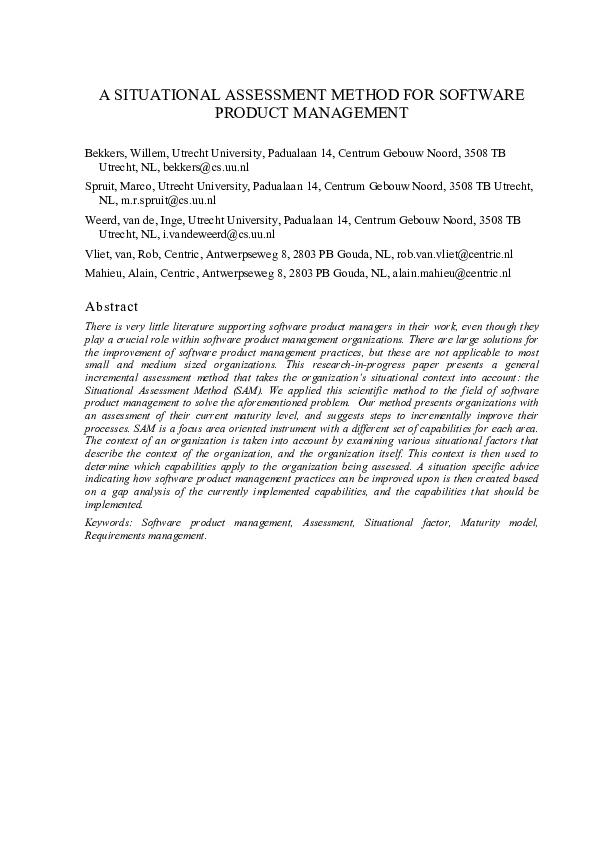 (PDF) A Situational Assessment Method for Software Product Management