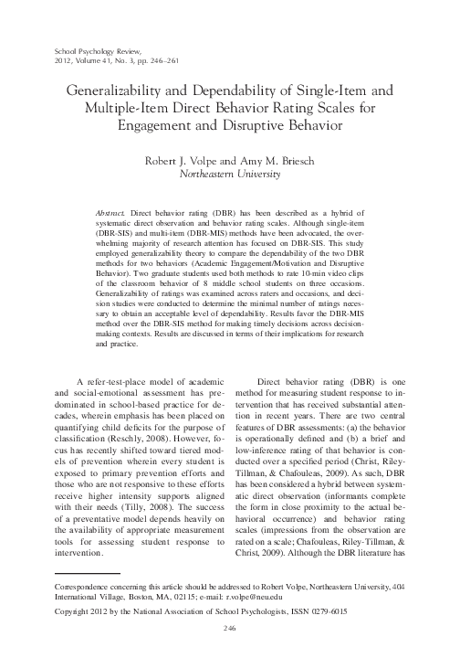 (PDF) Generalizability and Dependability of Single-Item and Multiple ...