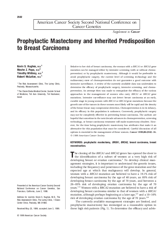 (PDF) Prophylactic mastectomy and inherited predisposition to breast ...