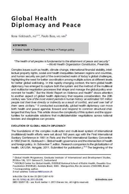 (PDF) Global Health Diplomacy and Peace
