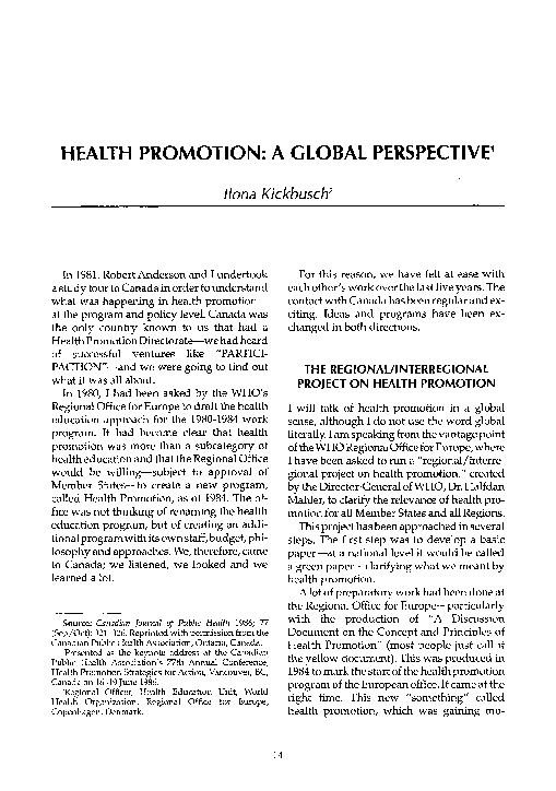 (PDF) Health promotion: a global perspective