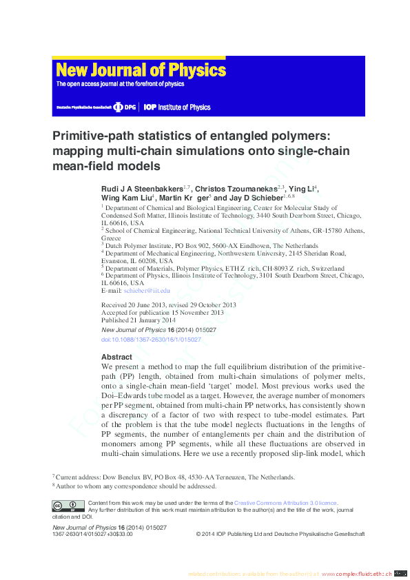Pdf Primitive Path Statistics Of Entangled Polymers Mapping Multi Chain Simulations Onto