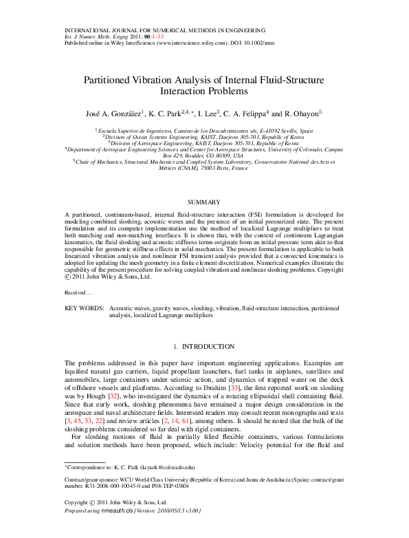 Pdf Partitioned Vibration Analysis Of Internal Fluid Structure Interaction Problems