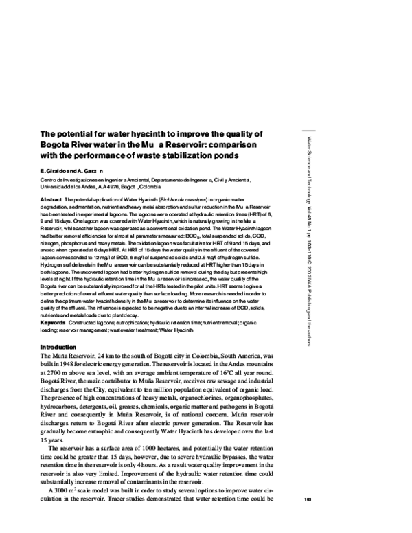 (PDF) The potential for water hyacinth to improve the quality of Bogota ...