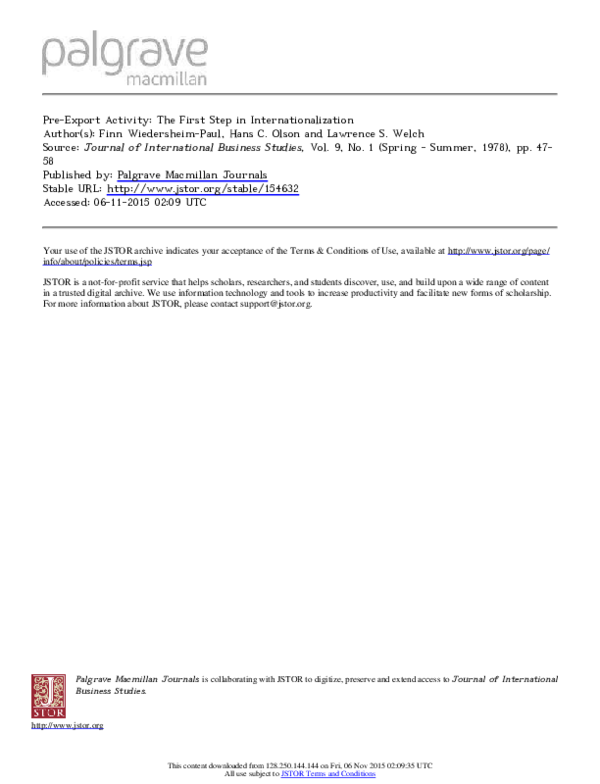 (PDF) Pre-Export Activity: The First step in Internationalization