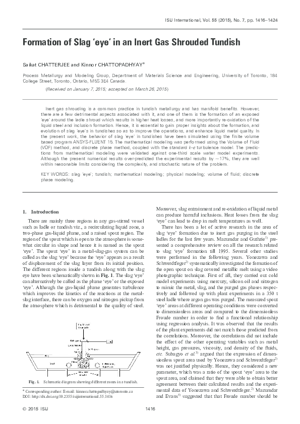 (PDF) Formation of Slag ‘eye’ in an Inert Gas Shrouded Tundish