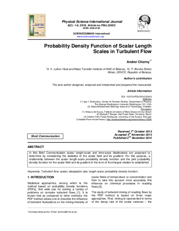 (PDF) Probability Density Function of Scalar Length Scales in Turbulent Flow (Reviewer)