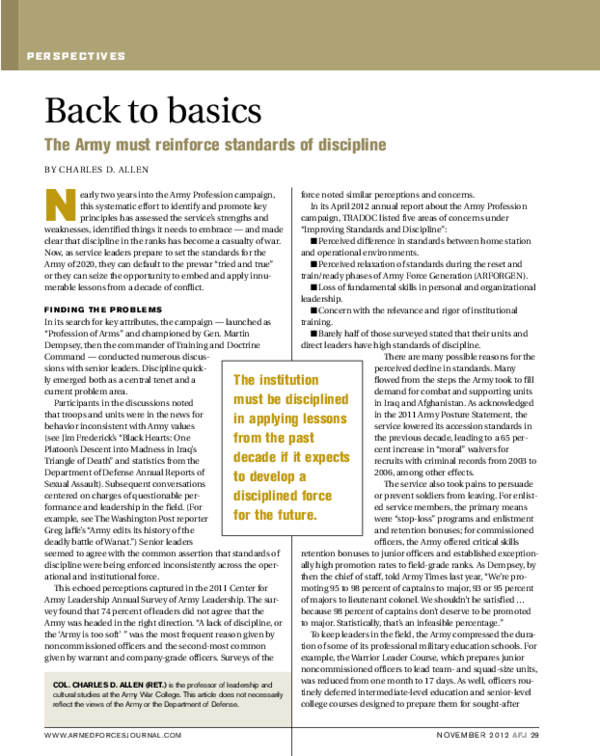 (PDF) Back to Basics: The Army must reinforce standards of discipline