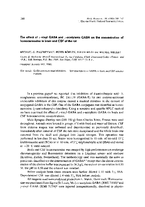 (PDF) The effect of γ-vinyl GABA and γ-acetylenic GABA on the ...