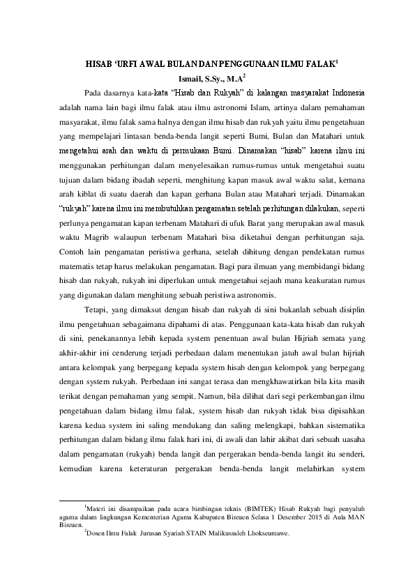 (PDF) Hisab Urfi Awal Bulan dan Penggunaan Ilmu Falak