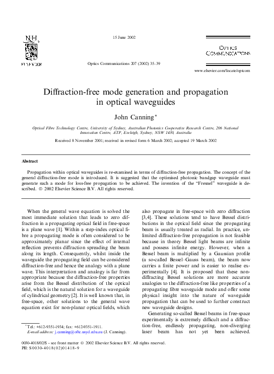 (PDF) Diffraction-free mode generation and propagation in optical waveguides