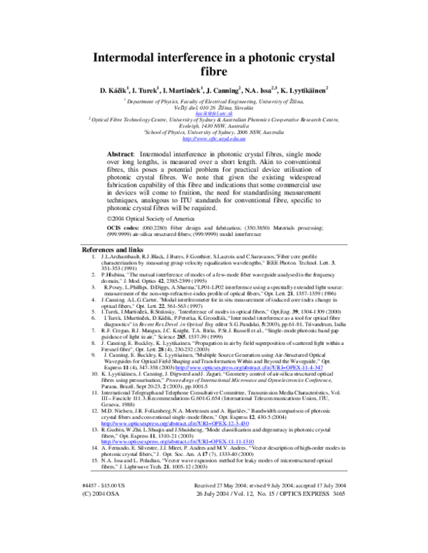 (PDF) Intermodal interference in a photonic crystal fibre