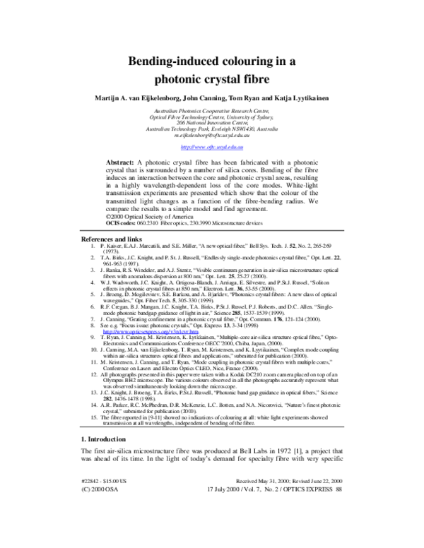 (PDF) Bending-induced colouring in a photonic crystal fibre
