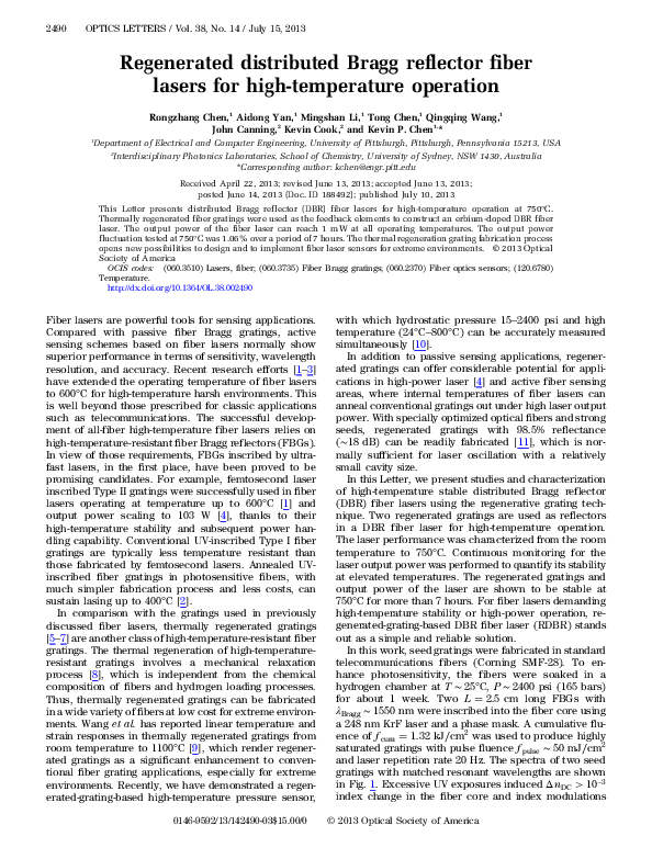 (PDF) Regenerated distributed Bragg reflector fiber lasers for high ...