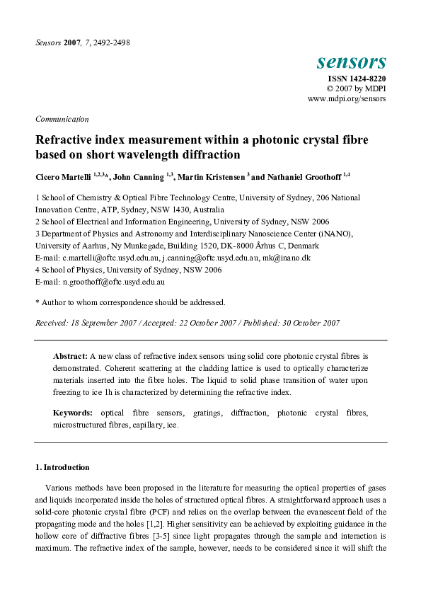 (PDF) Refractive Index Measurement within a Photonic Crystal Fibre Based on Short Wavelength ...
