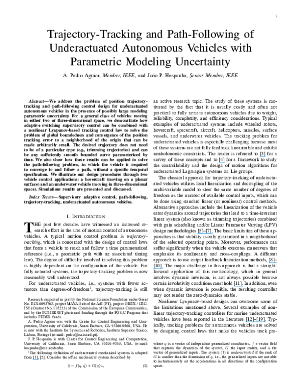 Pdf Trajectory Tracking And Path Following Of Underactuated Autonomous Vehicles With