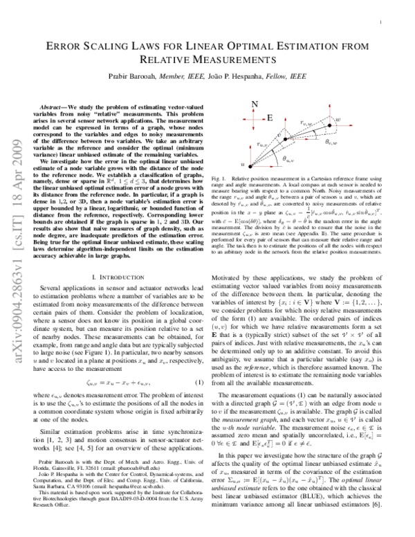 Pdf Error Scaling Laws For Linear Optimal Estimation From Relative Measurements