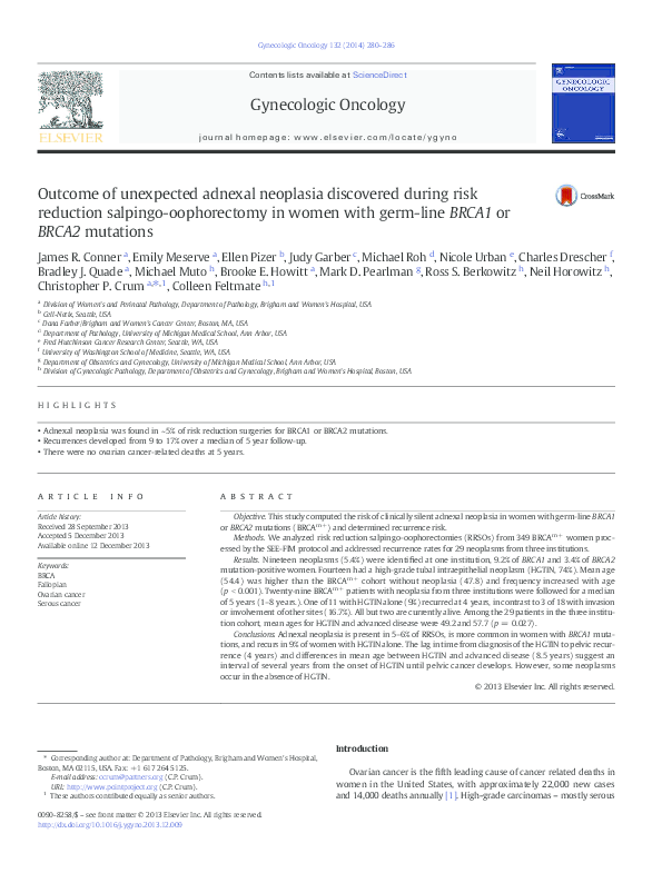 (PDF) Outcome of unexpected adnexal neoplasia discovered during risk reduction salpingo ...