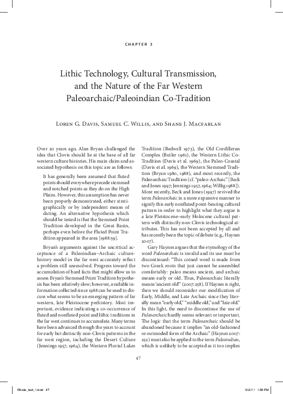 (PDF) Lithic Technology, Cultural Transmission, and the Nature of the ...