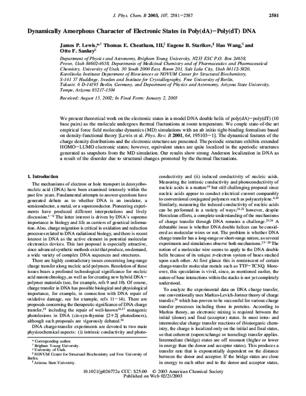 (PDF) Dynamically Amorphous Character of Electronic States in Poly(dA)− ...