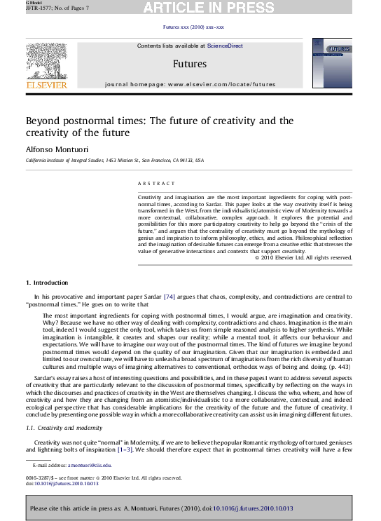 (PDF) Beyond postnormal times: The future of creativity and the creativity of the future