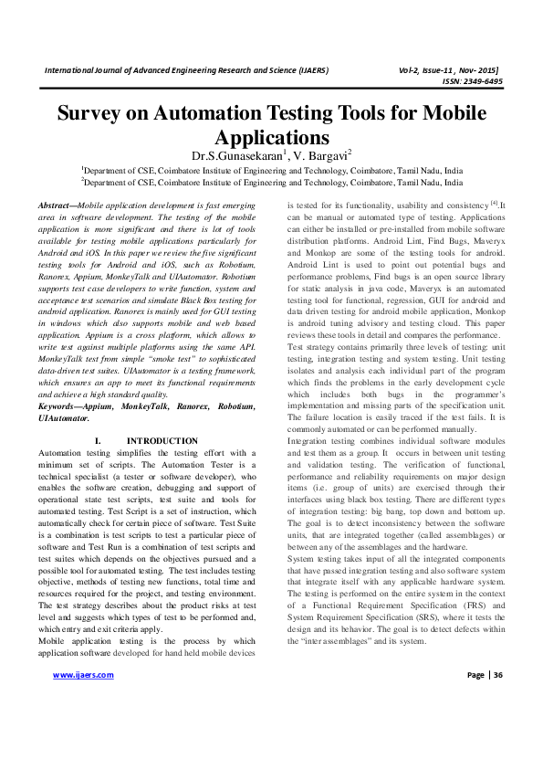 Survey on Automation Testing Tools for Mobile Applications