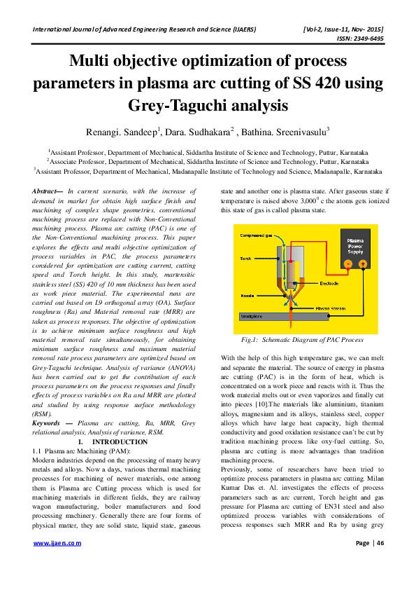 Multi objective optimization of process parameters in plasma arc cutting of SS 420 using Grey ...