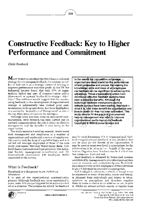 (PDF) Constructive feedback: Key to higher performance and commitment