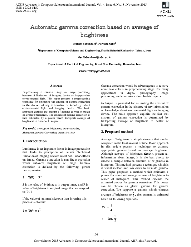 Pdf Automatic Gamma Correction Based On Average Of Brightness