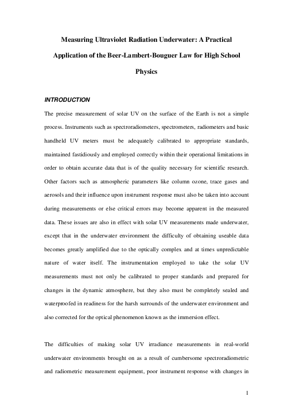 (PDF) Measuring ultraviolet radiation underwater: a practical ...