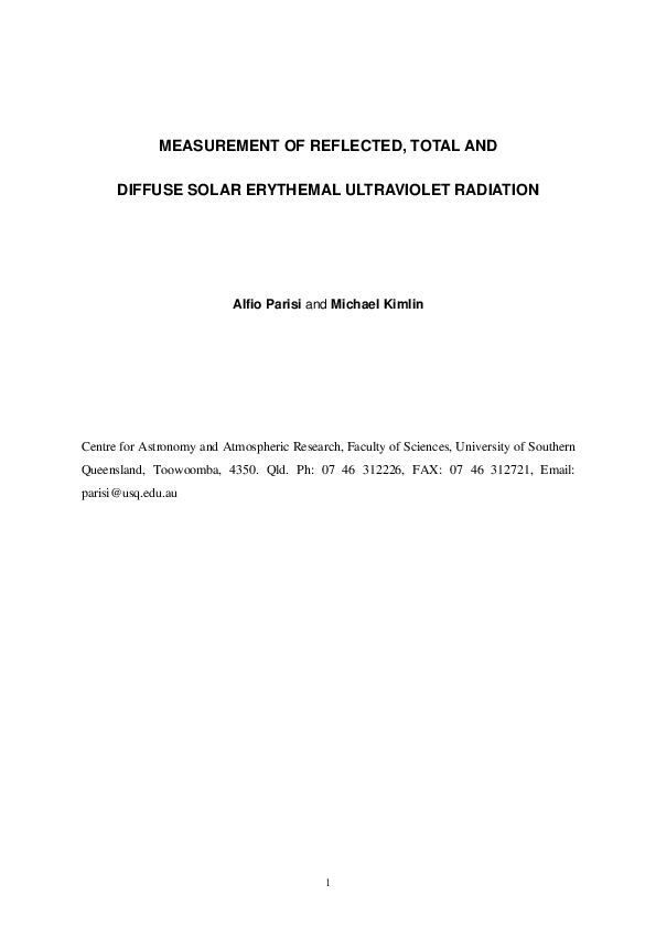 (PDF) Measurement of reflected, total and diffuse solar erythemal ...