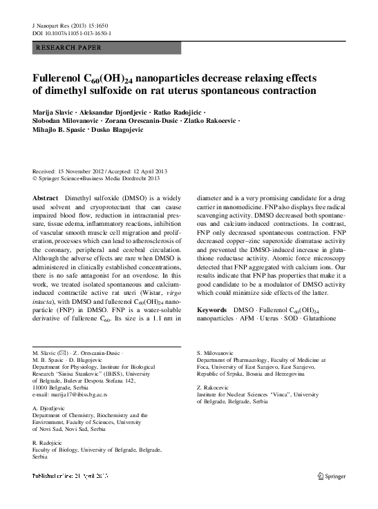 (PDF) Fullerenol C60(OH)24 nanoparticles decrease relaxing effects of dimethyl sulfoxide on rat ...