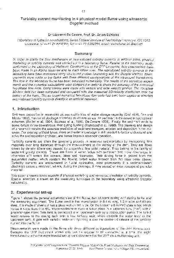 (PDF) Turbidity current monitoring in a physical model flume using ...