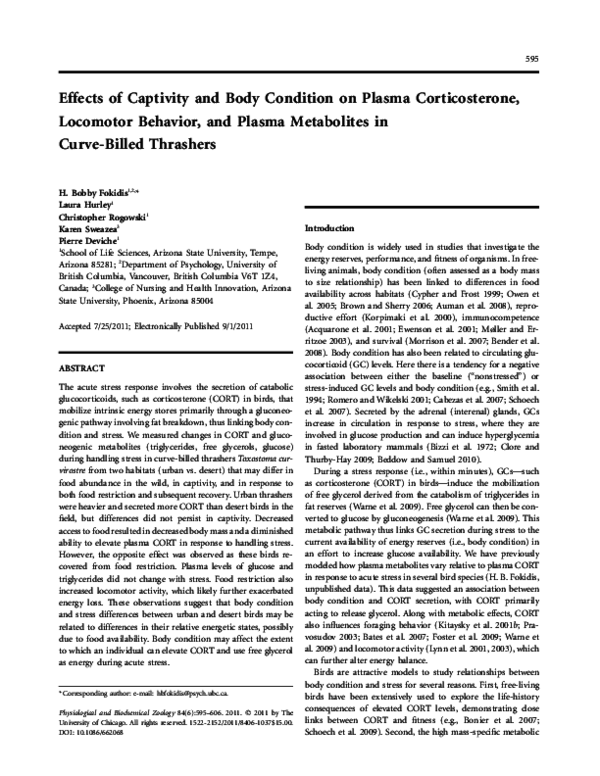 (PDF) Captivity and body condition correlates of plasma corticosterone ...