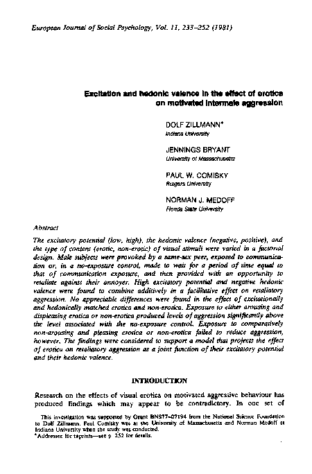 (PDF) Excitation and hedonic valence in the effect of erotica on ...