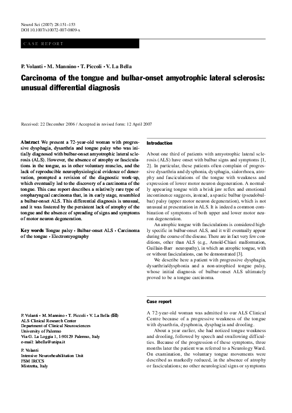 (PDF) Carcinoma of the tongue and bulbar-onset amyotrophic lateral ...