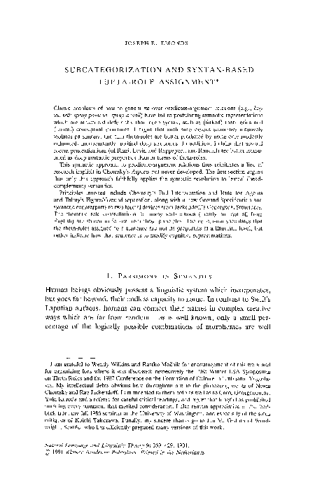 (PDF) Subcategorization and syntax-based theta-role assignment