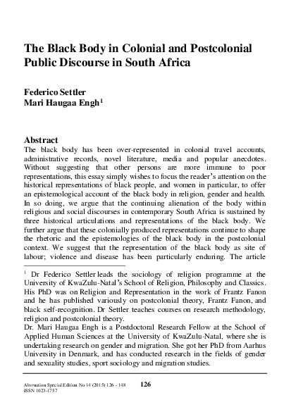 (PDF) The Black Body in Colonial and Postcolonial Public Discourse in ...