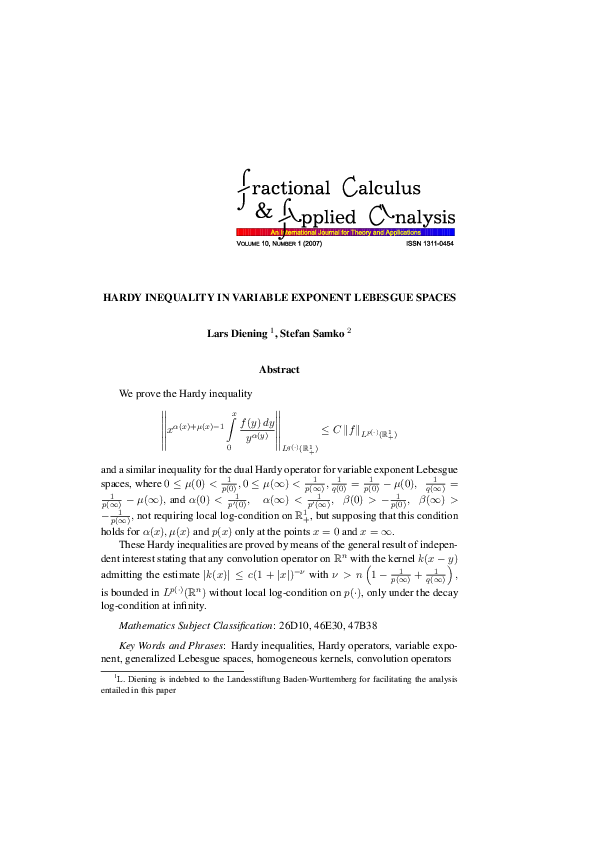 Hardy Inequality In Variable Exponent Lebesgue Spaces