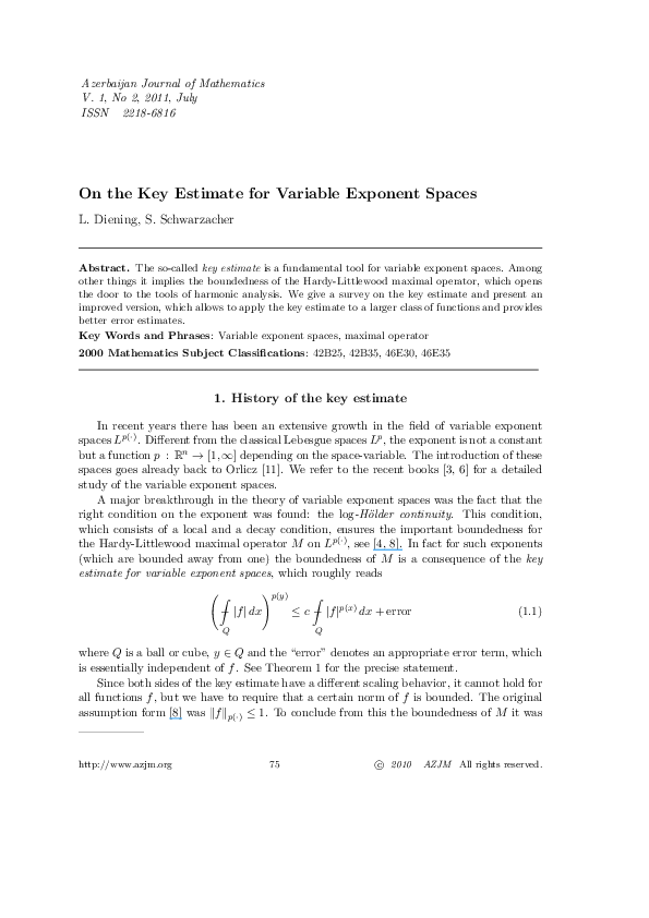 Pdf On The Key Estimate For Variable Exponent Spaces Lars Diening