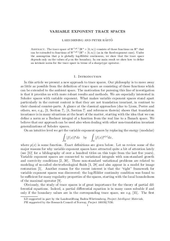 (PDF) Variable exponent trace spaces