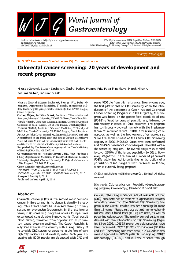 (PDF) Colorectal cancer screening: 20 years of development and recent ...