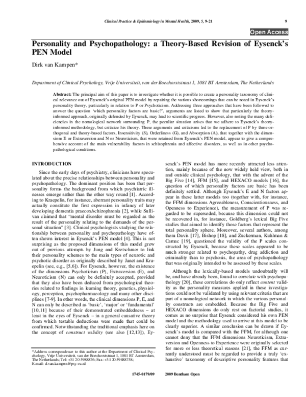 (PDF) Personality and Psychopathology: a Theory-Based Revision of ...