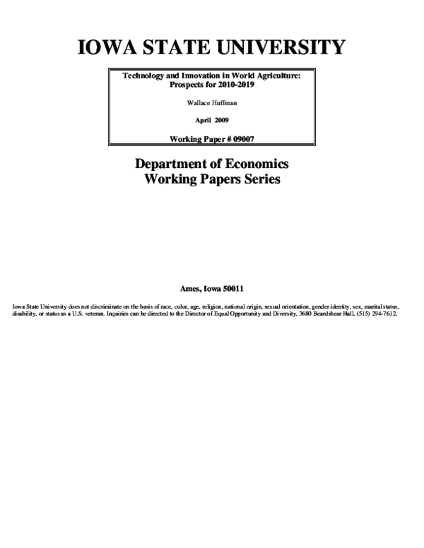 (PDF) World Agriculture - Economics White Paper