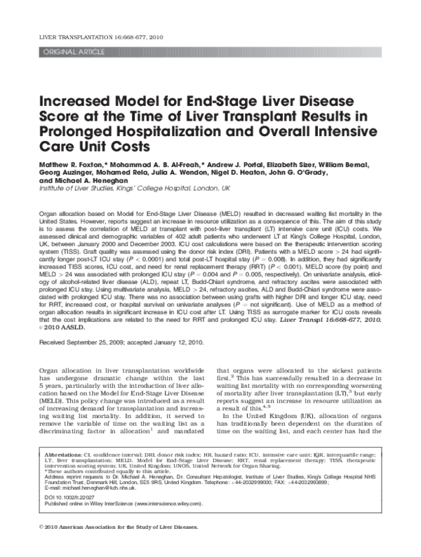 (PDF) Increased MELD score at the time of liver transplant results in ...