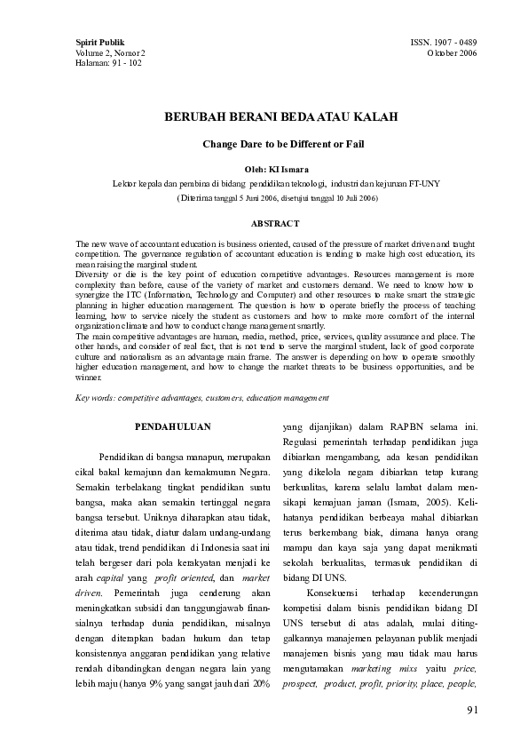 (PDF) Berubah berani beda atau Kalah