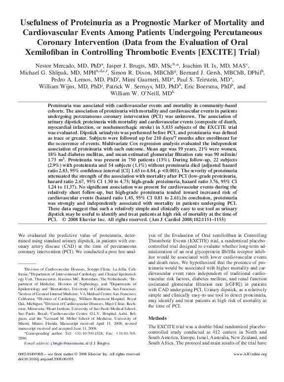 (PDF) Usefulness of Proteinuria as a Prognostic Marker of Mortality and ...